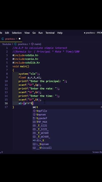 Wap To Calculate Simple Interest In C Shorts Coding Programming