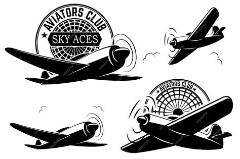 Premium Vector Set Of Aviators Club Labels Planes Icons Avia Club Emblems Aeroplane Trips