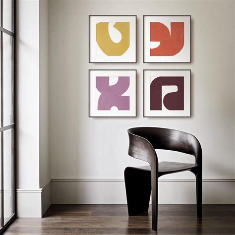 Set Of 4 Bold Color Square Prints Modern Printable Wall Art Simple