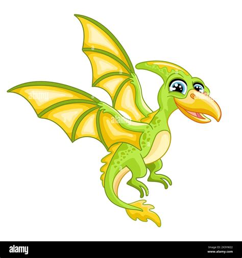 Cute Cartoon Flying Dinosaur Vector Illustration Isolated On A White Background Dino