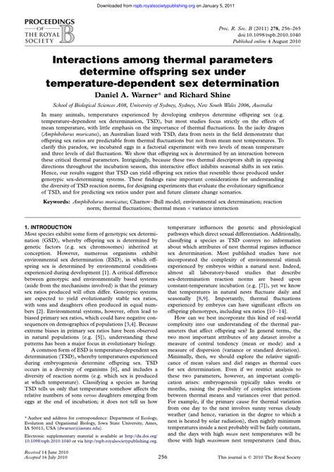 Pdf Interactions Among Thermal Parameters Determine Offspring Sex