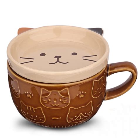Cute Ceramic Cat Coffee Mug With Lid Kawaii Coffee Mugs Or