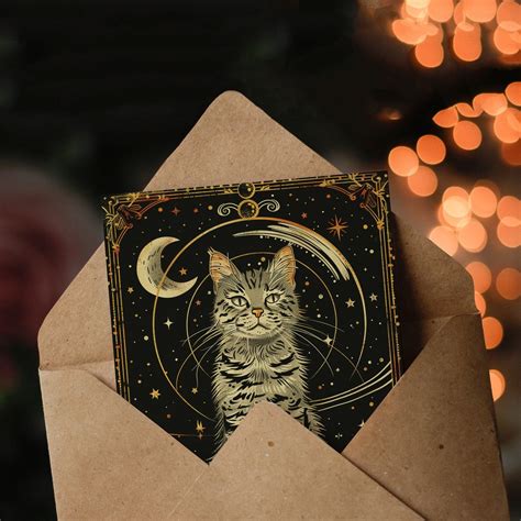 Birthday Card Cat Lover Cosmic Feline Tarot Card Style Greeting Card