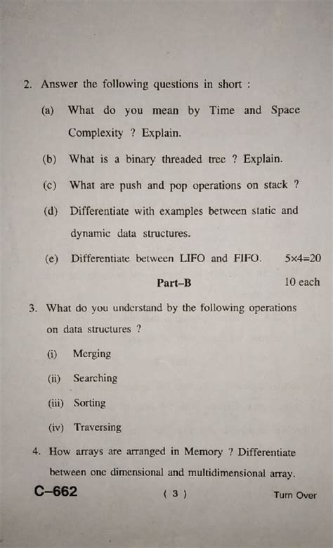 Bca Data Structures Question Paper Hpu