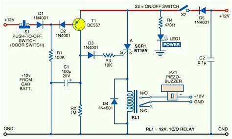 Car Anti Theft Protection With Buzzer Electronic Schematic Diagram