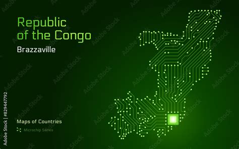 Republic Of The Congo Map With A Capital Of Brazzaville Shown In A Microchip Pattern With