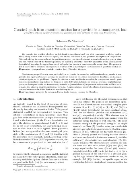 Pdf Classical Path From Quantum Motion For A Particle In A