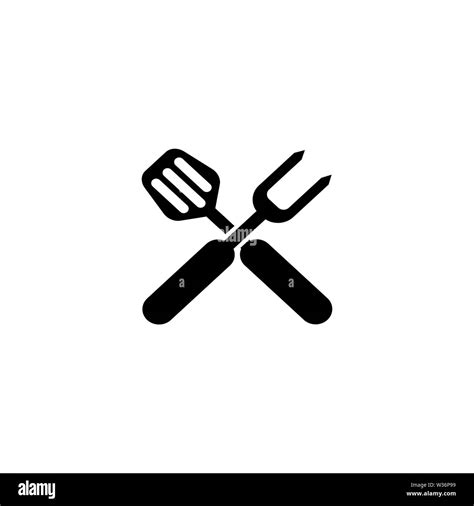Bbq Grill Tools Crossed Barbecue Fork With Spatula Flat Vector Icon