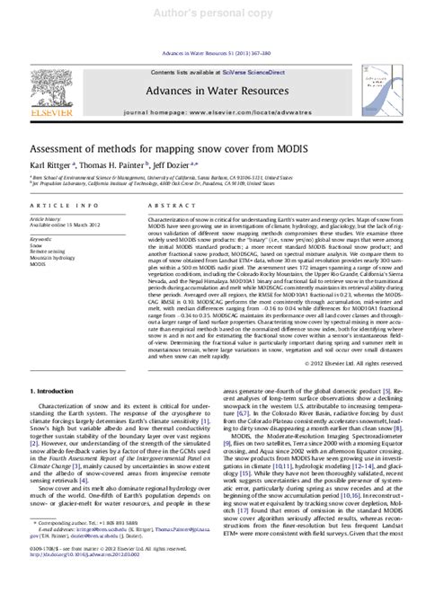 Pdf Assessment Of Methods For Mapping Snow Cover From Modis