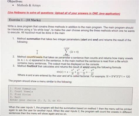 solved objectives methods and arrays use netbeans to solve