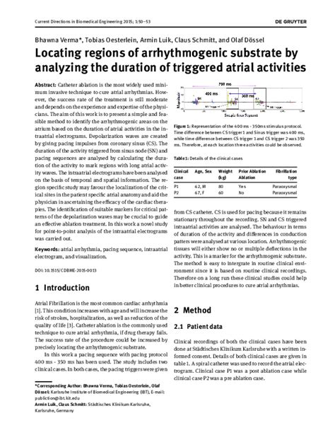 Pdf Locating Regions Of Arrhythmogenic Substrate By Analyzing The Duration Of Triggered Atrial