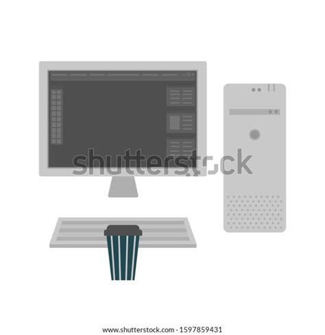 Workplace Computer Monitor System Unit Keyboard Stock Vector Royalty Free