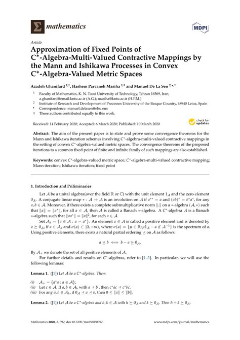 Pdf Approximation Of Fixed Points Of C Algebra Multi Valued Contractive Mappings By The Mann