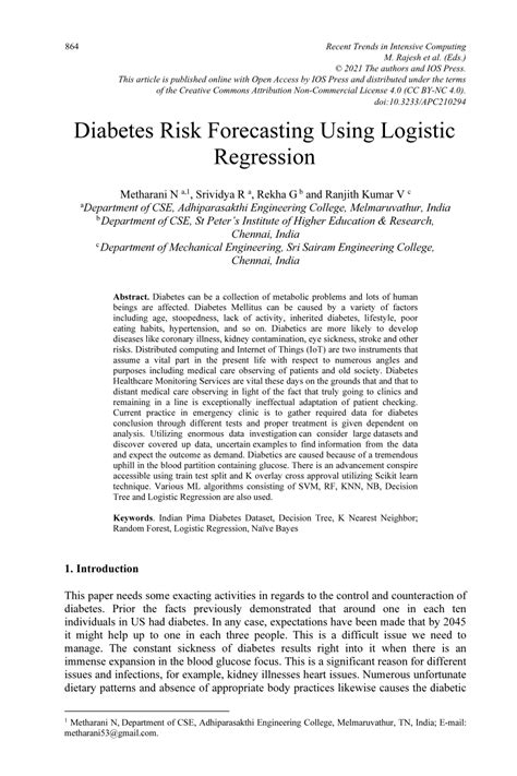PDF Diabetes Risk Forecasting Using Logistic Regression