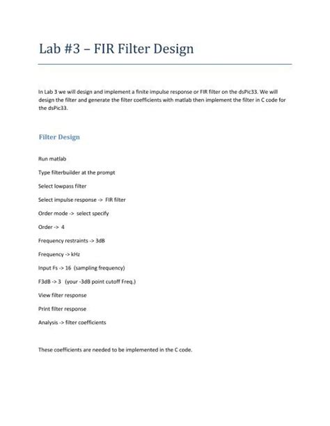 Lab 3 FIR Filter Design