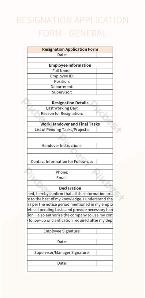 Tips For Crafting An Effective Resignation Application Form Excel Template Free Download Pikbest