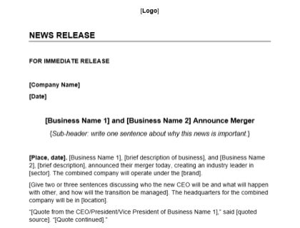 Merger Press Release Template Free Download
