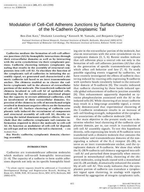 Pdf Modulation Of Cell Cell Adherens Junctions By Surface · Plate