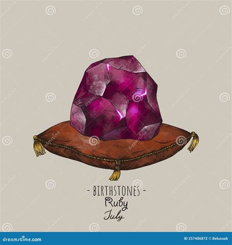 Vintage Birthstones Ruby Gemstone July Magic Illustration Royalty