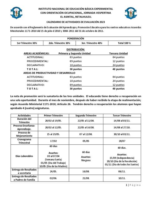 Calendario De Actividades De Evaluación 2023 Pdf