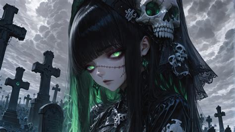 Wallpaper Anime Girl Skull Graveyard Photolokercepatid