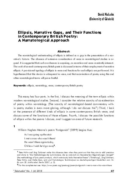 Pdf Ellipsis Narrative Gaps And Their Functions In Contemporary