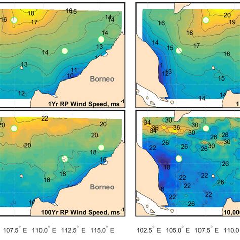 Contour Plots Of Return Period 1 Hour Wind Speed In Southern Scs