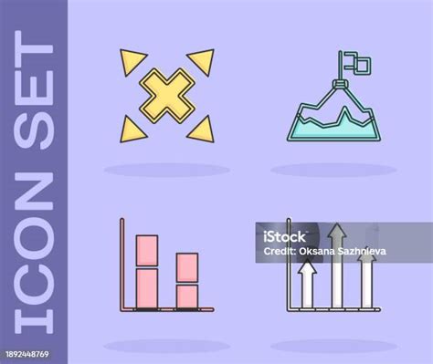 파이 차트 인포 그래픽 여러 가지 방법 방향 화살표 그래프 차트 다이어그램 및 깃발 아이콘이있는 산을 설정합니다 벡터 가리키기에 대한 스톡 벡터 아트 및 기타 이미지