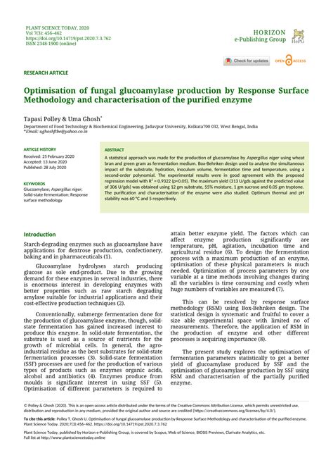 Pdf Optimisation Of Fungal Glucoamylase Production By Response Surface Methodology And