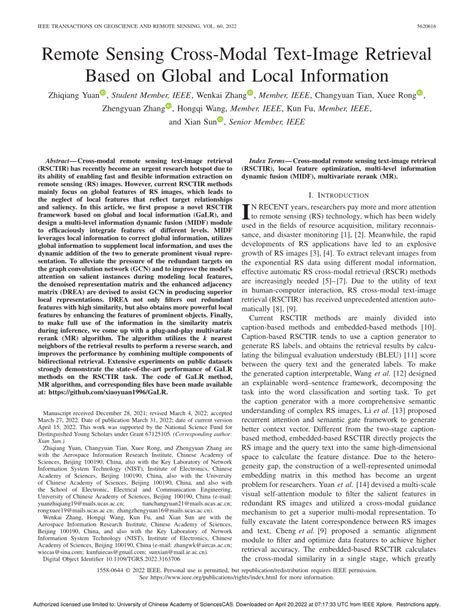 Pdf Remote Sensing Cross Modal Text Image Retrieval Based On Global And Local Information