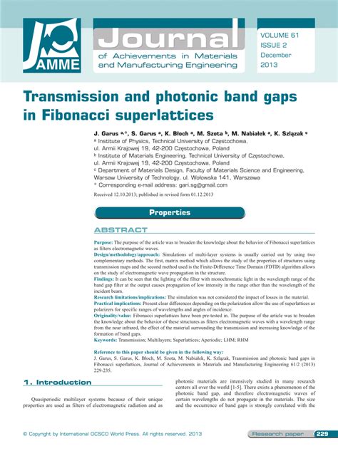 Pdf Transmission And Photonic Band Gaps In Fibonacci Superlattices