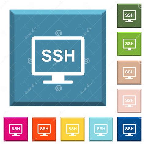 Ssh Terminal White Icons On Edged Square Buttons Stock Vector Illustration Of Monitor Buttons
