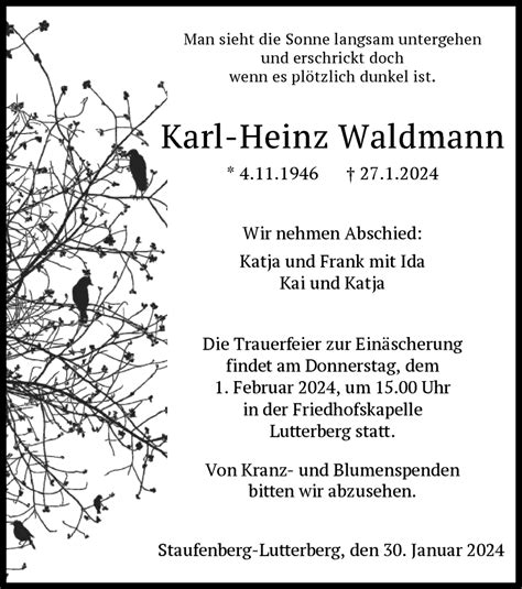 Traueranzeigen Von Karl Heinz Waldmann Trauer Hna De