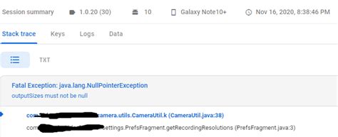 Android Camera2 Resolutions Outputsizes Must Not Be Null Or At Least One Stream
