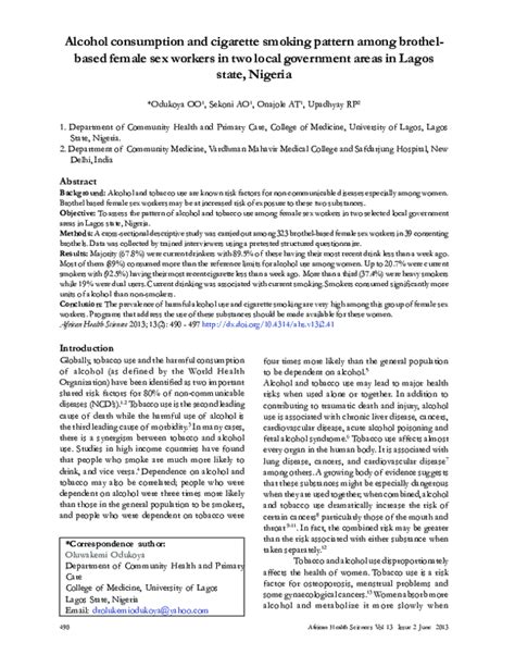 Pdf Alcohol Consumption And Cigarette Smoking Pattern Among Brothelbased Female Sex Workers In