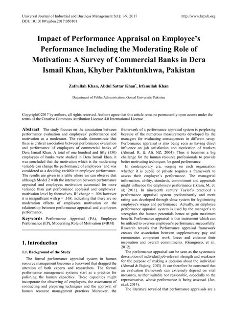 Pdf Impact Of Performance Appraisal On Employees Performance Including The Moderating Role Of