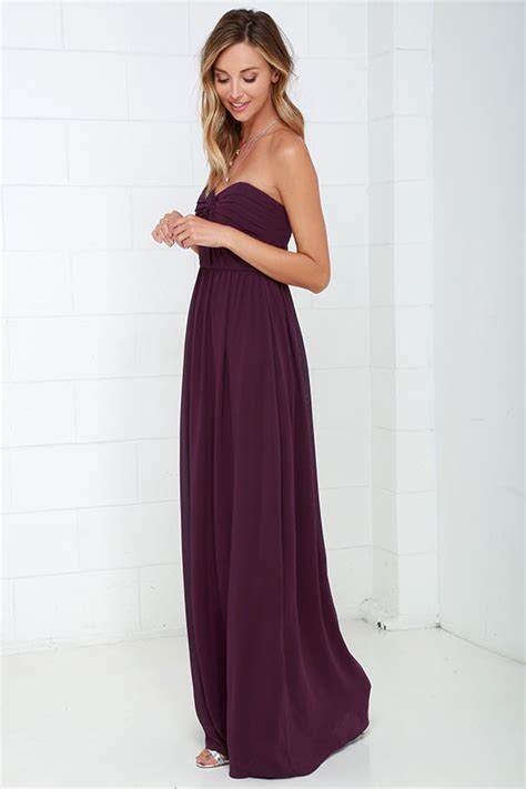 Pretty Plum Purple Dress Strapless Dress Maxi Dress Blue Gown 9800