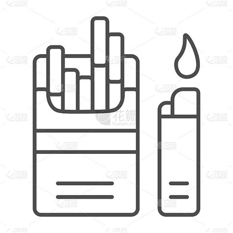 包香烟打火机细线图标烟草概念标志烟草标志矢量标志在白色背景上轮廓风格图标为移动概念和网页设