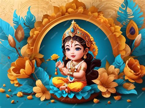 힌디어 캘리그라피 포스터카드로 인도의 마슈타미 축제에서 마슈타미를 축하하는 크리슈나 신 프리미엄 Ai 생성 이미지