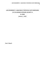 CIS 534 LAB ASSIGNEMNT 1 Docx LAB ASSIGNMENT 1 ANALYZING IP PROTOCOLS WITH WIRESHARK 1 LAB