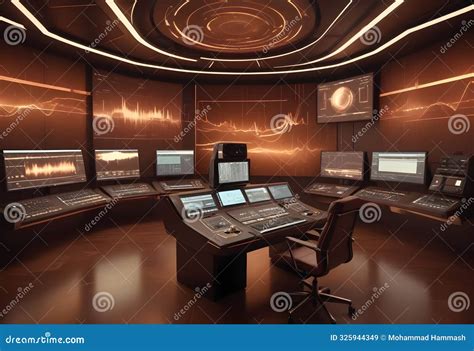 A High Tech Control Room With Multiple Monitors Displaying Data And Graphics A Central Console
