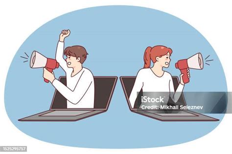 메가폰에서 비명을 지르는 라우드 스피커를 가진 사람들 개념에 대한 스톡 벡터 아트 및 기타 이미지 개념 개념과 주제 광고 Istock