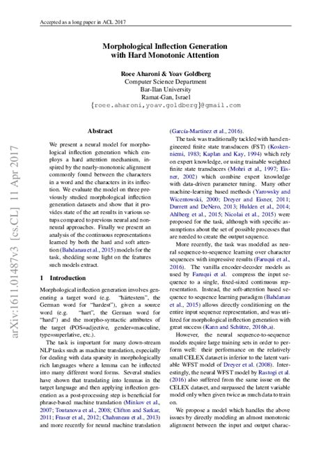 Pdf Morphological Inflection Generation With Hard Monotonic Attention Roee Aharoni