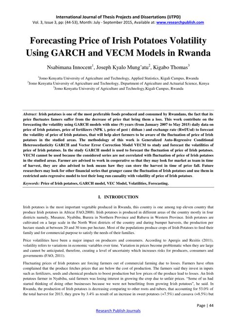 Pdf Forecasting Price Of Irish Potatoes Volatility Using Garch And Vecm Models In Rwanda