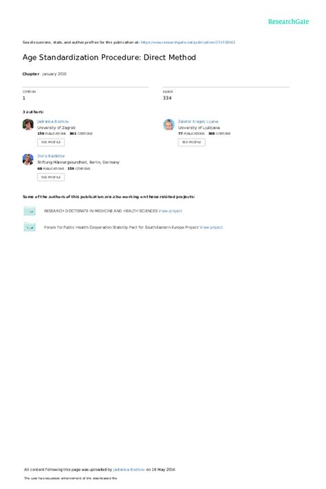 Pdf Age Standardization Procedure Direct Method