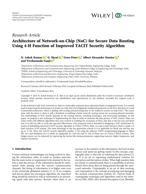 Pdf Research Article Architecture Of Network On Chip Noc For Secure