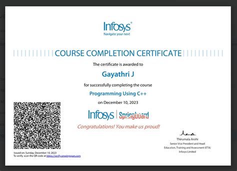 gayathri j on linkedin programming cpp certification continuouslearning infosysspringboard