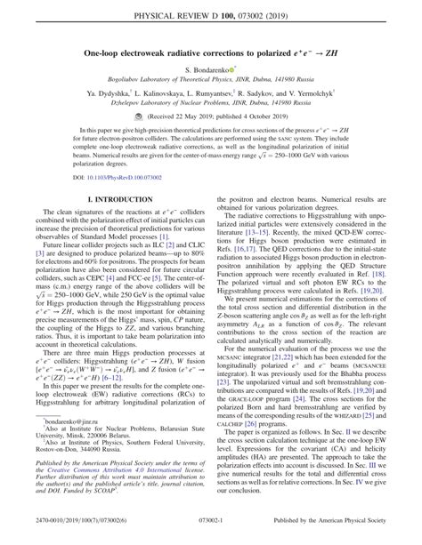 Pdf One Loop Electroweak Radiative Corrections To Polarized E E − → Z H