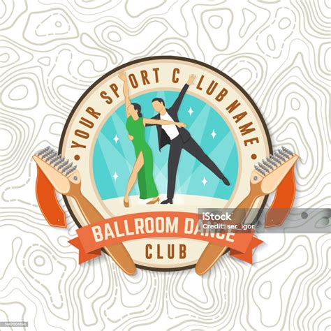 볼룸 댄스 스포츠 클럽 로고 배지 디자인 셔츠 또는 로고 인쇄 우표 또는 티에 대한 개념 남자와 여자 실루엣이있는 댄스 스포츠