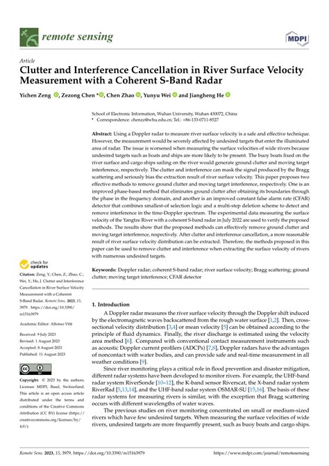 Pdf Clutter And Interference Cancellation In River Surface Velocity Measurement With A